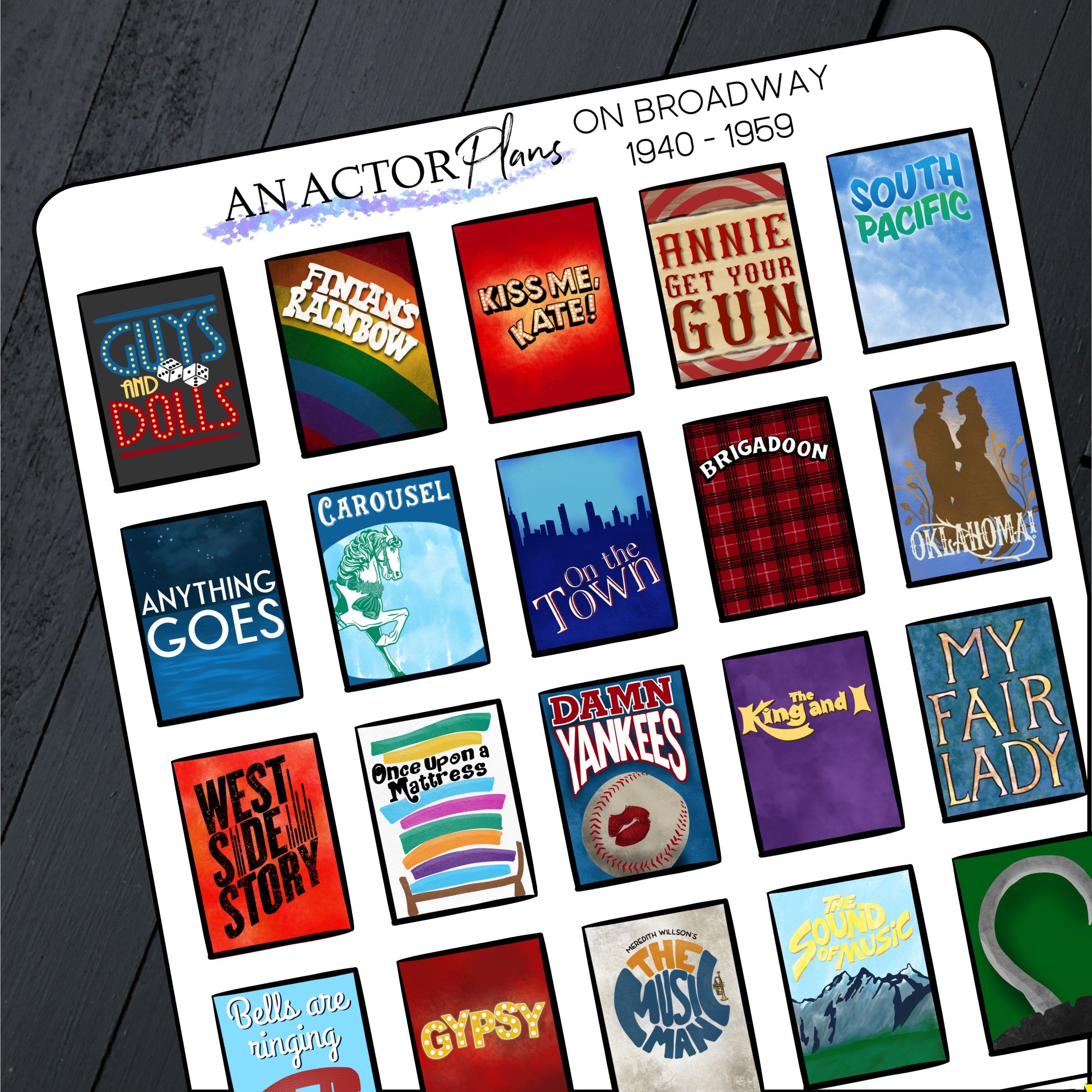 On Broadway 1940 - 1959 // Posters // Sticker Sheet – An Actor Plans