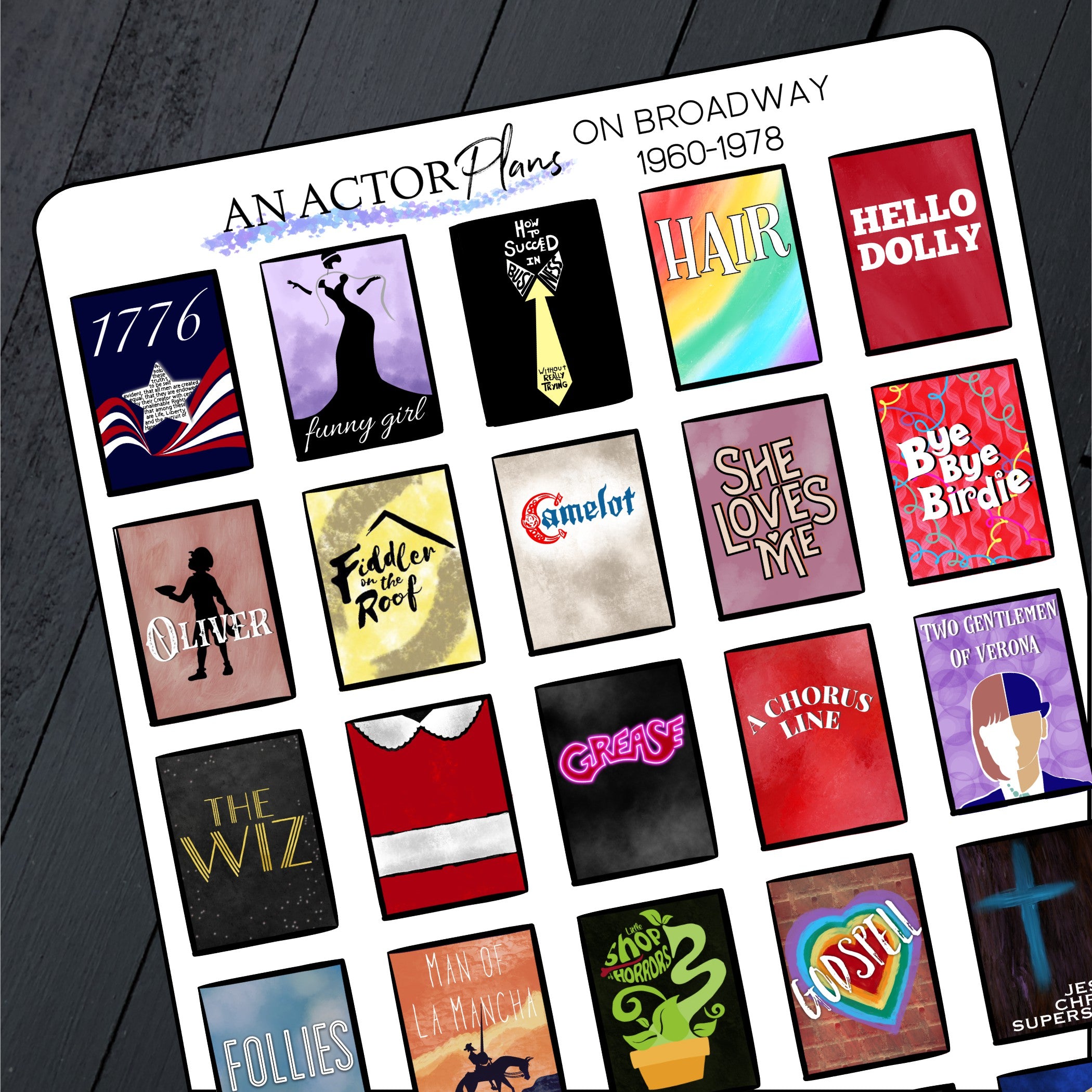 On Broadway 1960 - 1978 // Posters // Sticker Sheet – An Actor Plans