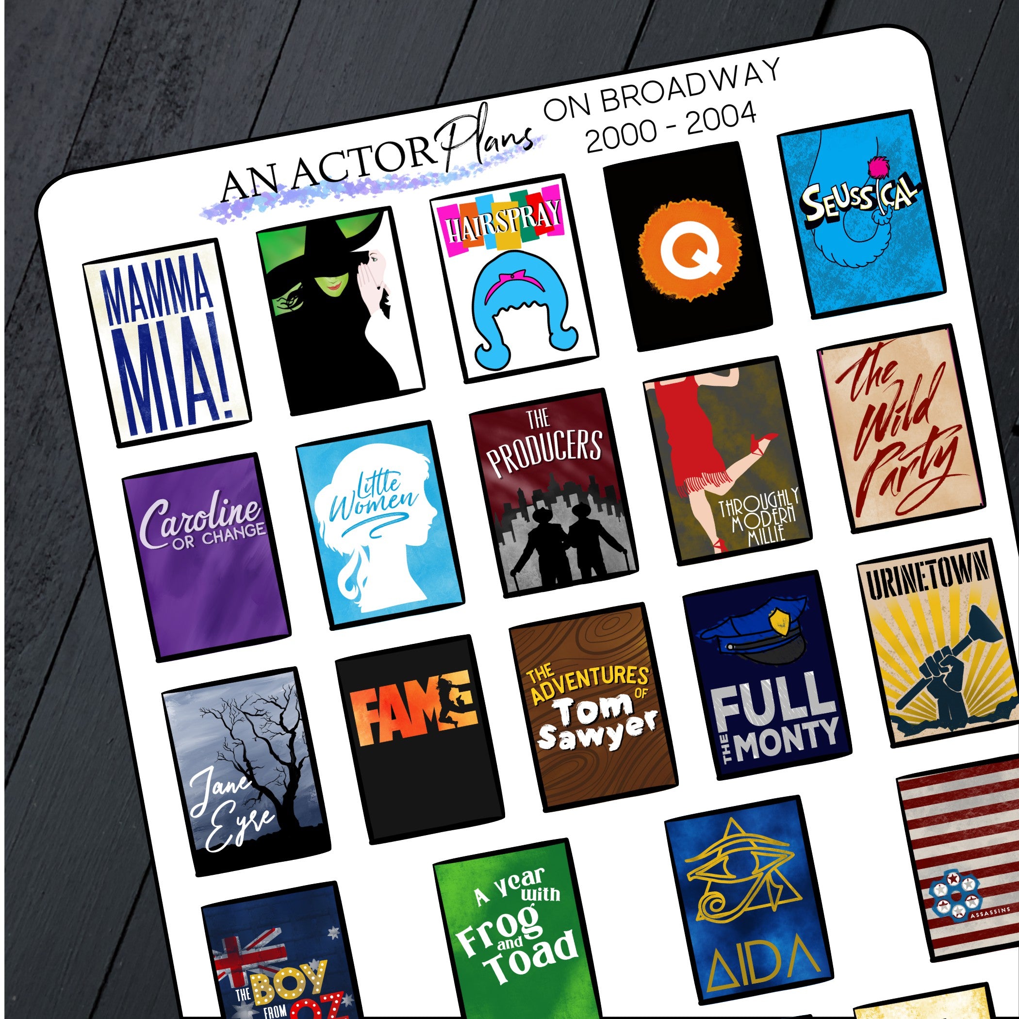 On Broadway 2000 - 2004 // Posters // Sticker Sheet – An Actor Plans