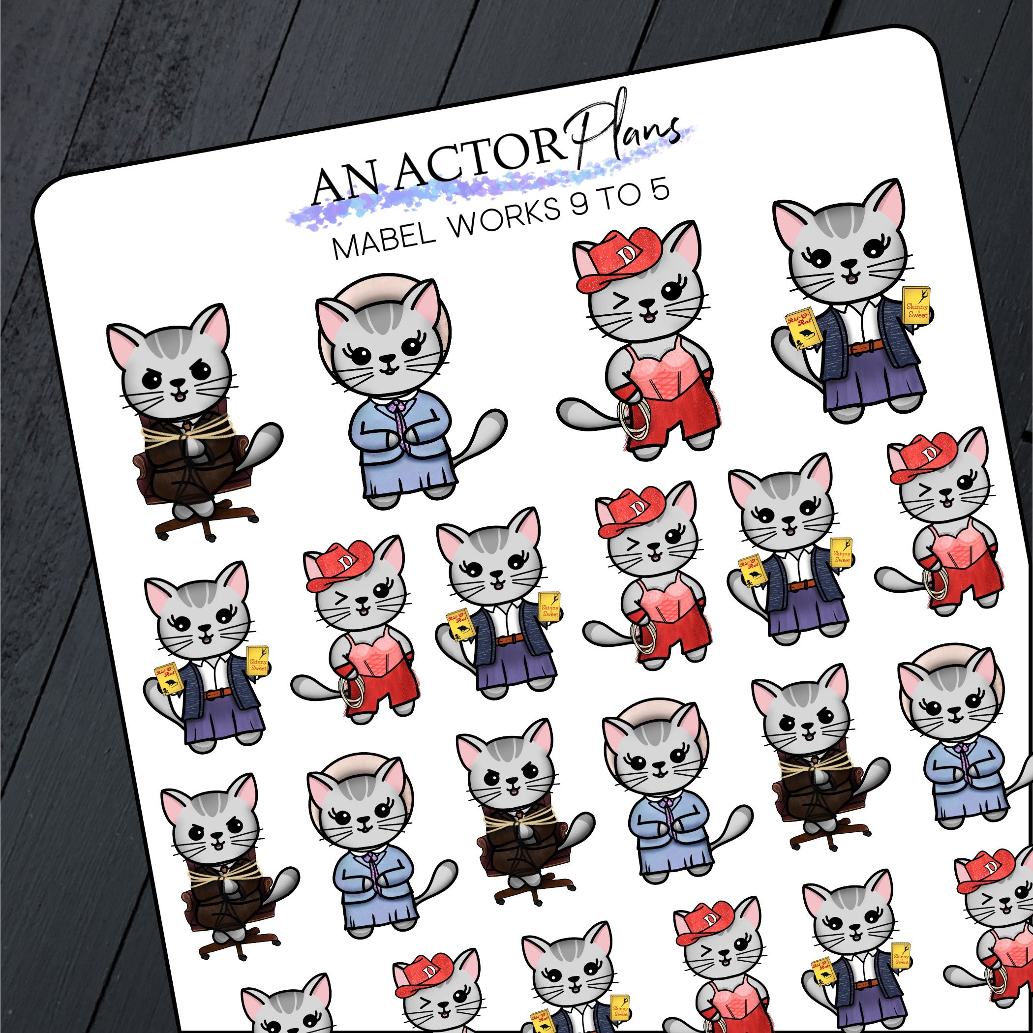 Mabel works 9 to 5 // Mabel // Sticker Sheet – An Actor Plans