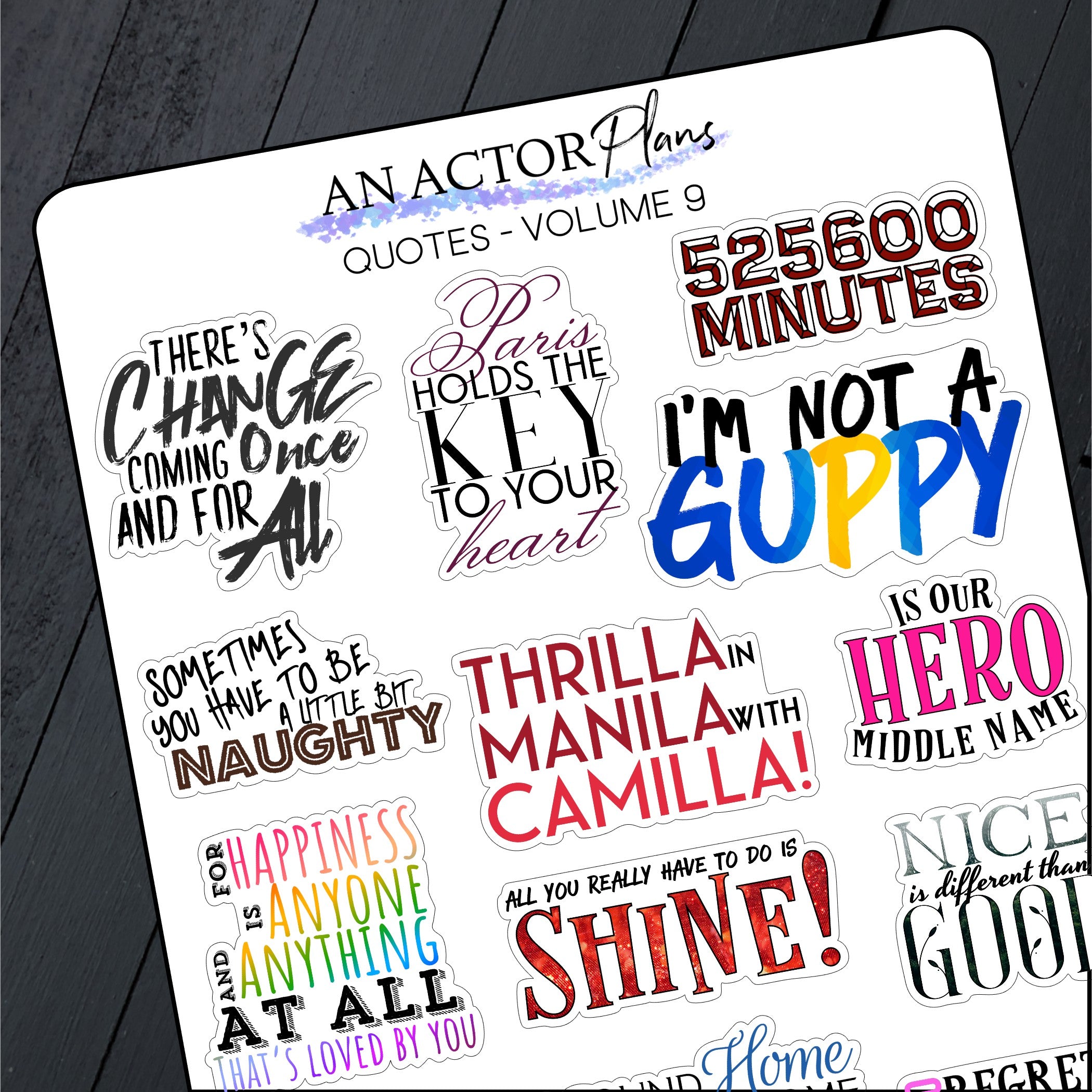 Volume 9 // Quotes // Sticker Sheet – An Actor Plans