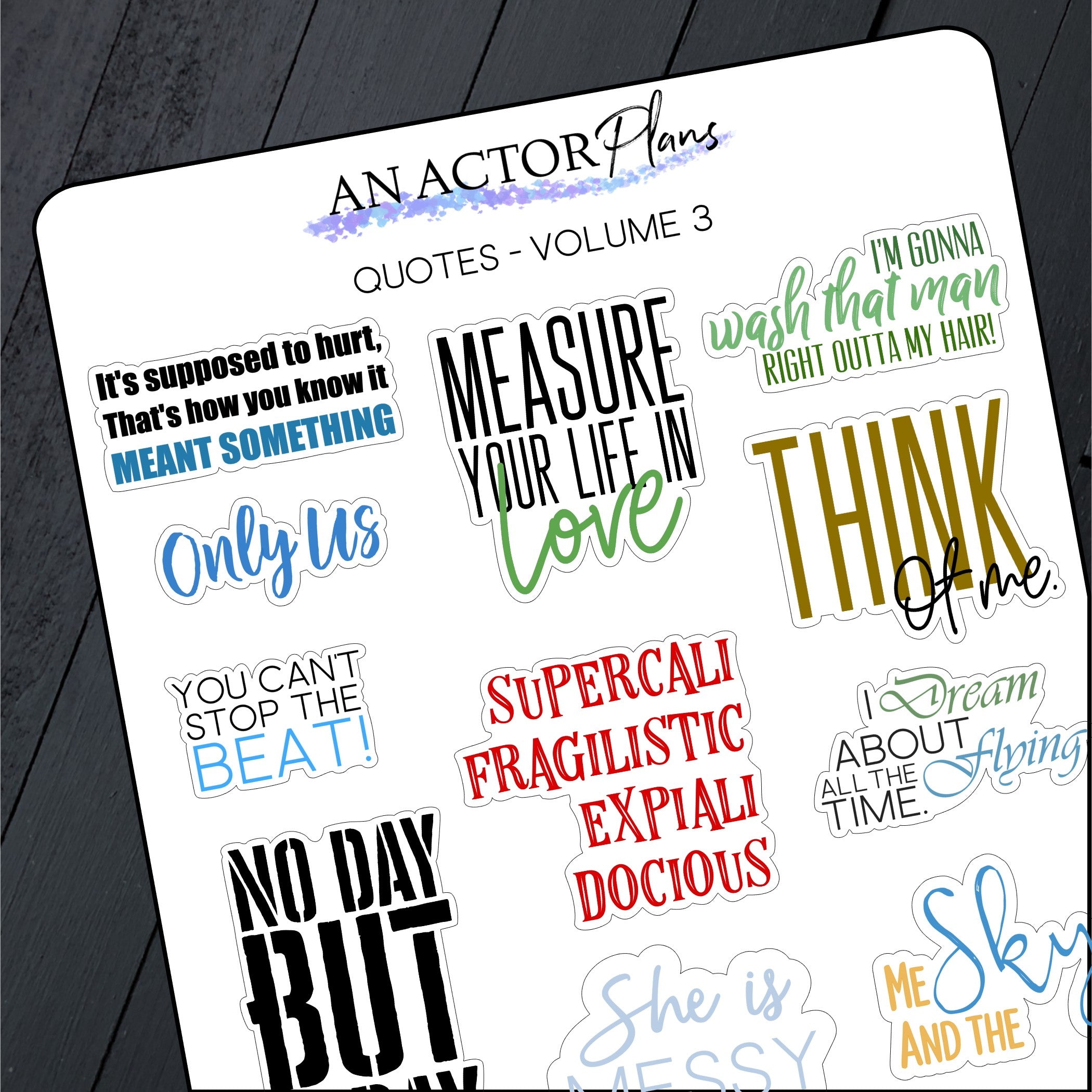 Volume 3 // Quotes // Sticker Sheet – An Actor Plans