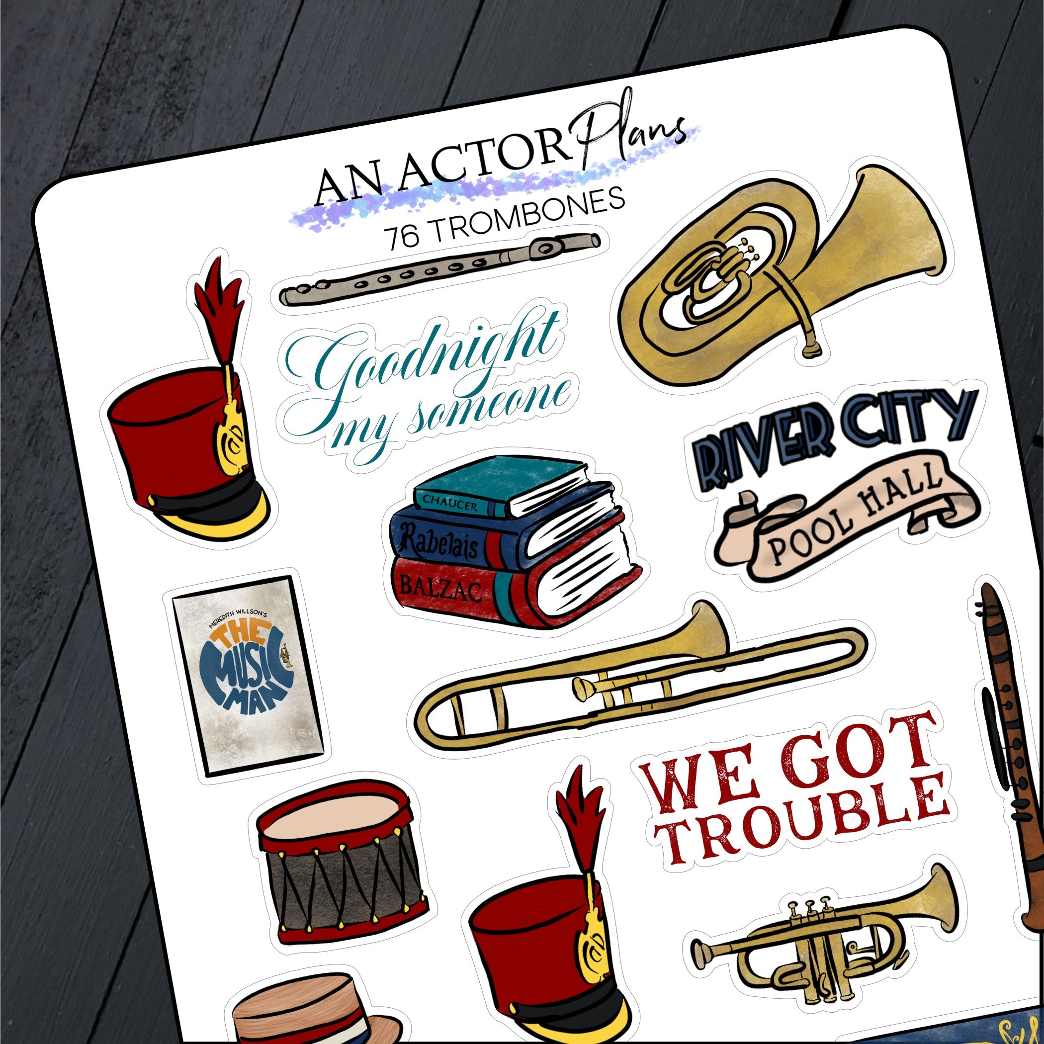 76 Trombones // Doodle // Sticker Sheet – An Actor Plans